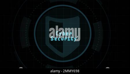 Composition of online security text over shield icon on black ...