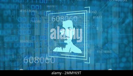 Composition of data processing with man portrait over shapes Stock Photo - Alamy