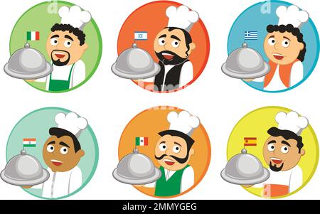 Traditional cook characters. Chef at different nationalities cooking ...