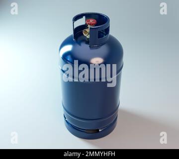 A generic metal gas cylinder with a bronze valve on an isolated white ...