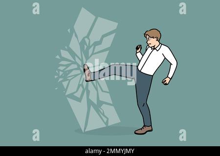Man destroy brick wall outline vector drawing Stock Vector Image & Art ...