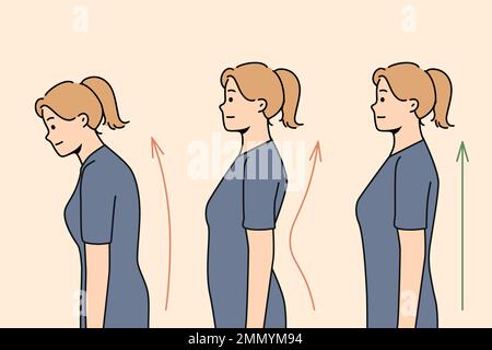 Set of young woman posture correction. Collection of female with and ...
