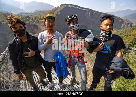 Nepal, Parbat district, Kusma, suspension bridge Stock Photo - Alamy