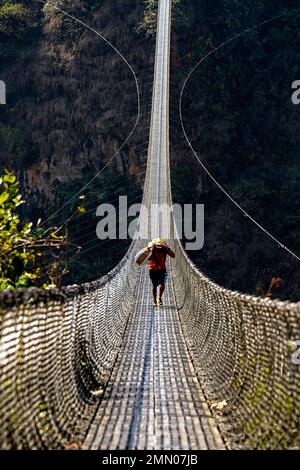 Nepal, Parbat district, Kusma, suspension bridge Stock Photo - Alamy