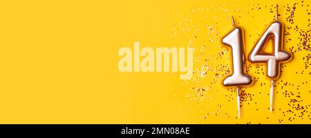 Number 14 candle - Birthday card design in yellow background Stock ...