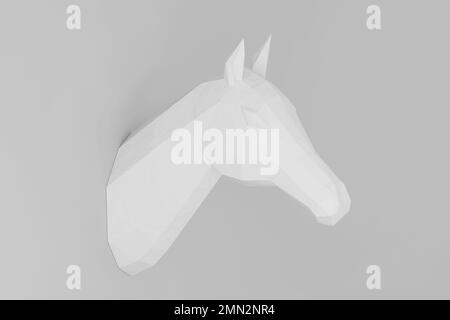 Paper sculpture of a polygonal Horse, folded paper animal trophy ...