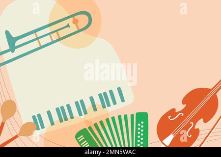 Aesthetic jazz background, musical instrument frame in pastel orange ...