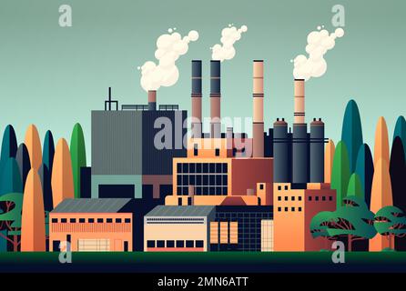 energy generation plant with chimneys electricity production industrial ...
