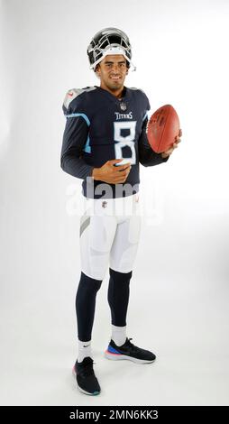 Tennessee Titans quarterback Marcus Mariota answers questions at a news ...