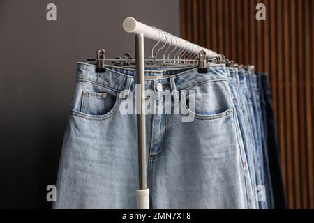 Different stylish jeans, closeup view Stock Photo - Alamy