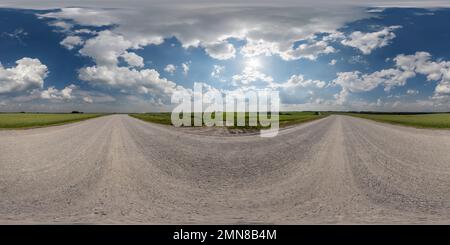 360° view of 360 hdri panorama on no traffic gravel dusty road among ...