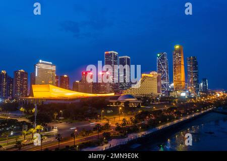 Have a bird's eye view of xiamen city at night Stock Photo - Alamy