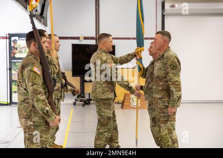 Lt. Col. Casey Mills, commander for the U.S. Army Marksmanship Unit, speaks during a Change of ...