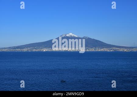 The Vesuvius volcano stands out over the gulf of Naples. Landscape from ...