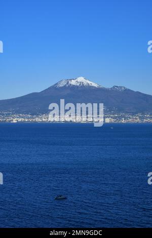 The Vesuvius volcano stands out over the gulf of Naples. Landscape from ...