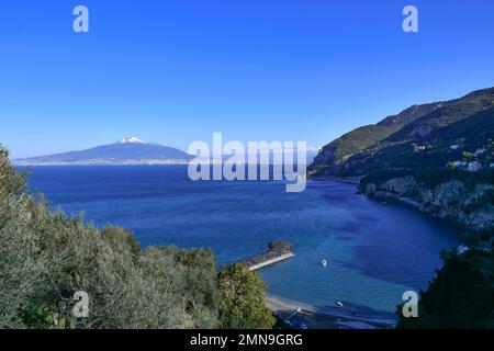 The Vesuvius volcano stands out over the gulf of Naples. Landscape from ...