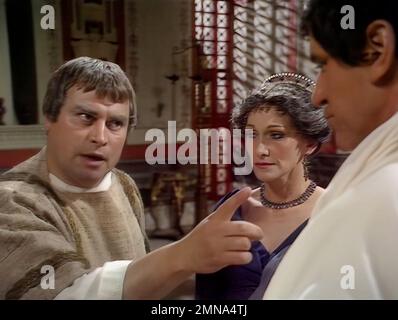 London.UK. George Baker (as Tiberius) and Sian Phillips (as Livia) in a ...