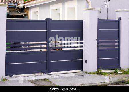 Aluminum grey steel modern gate slide portal of suburb house door Stock ...