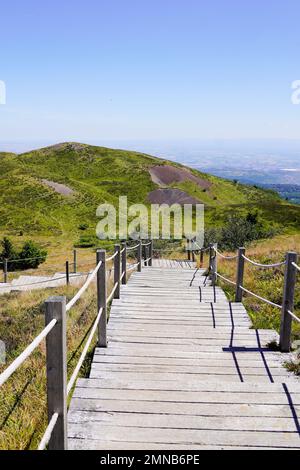 staircase for access to mountain pariou in Puy de Dôme volcano in ...