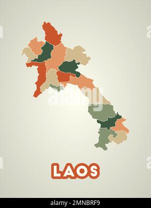 Laos map. Poster with map of the country in retro color palette. Shape ...