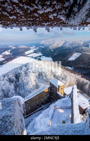 Kaumberg: view from tower of Araburg Castle, view to Gutenstein Alps ...