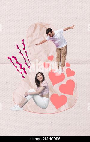 Creative magazine poster collage of two little people blogging smart ...