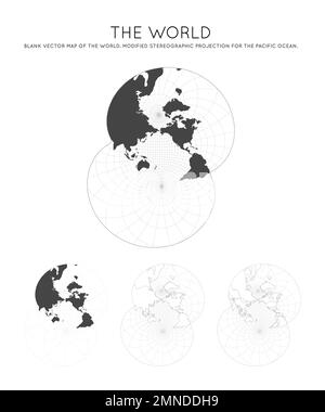 Map of The World. Stereographic. Globe with latitude and longitude ...