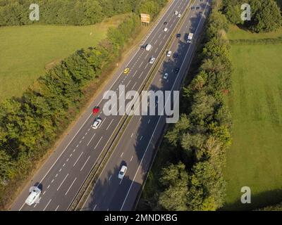 Aerial views of M4 Motorway, South Wales near Junction 34, Vale of ...