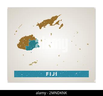 Fiji map. Poster with map of the country in retro color palette. Shape ...