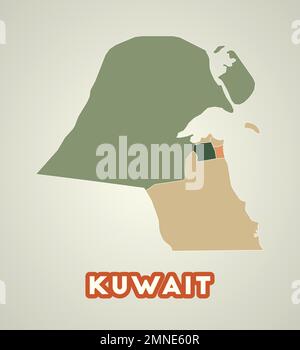 Kuwait City Name (Kuwait, Asia) with black white city map illustration ...