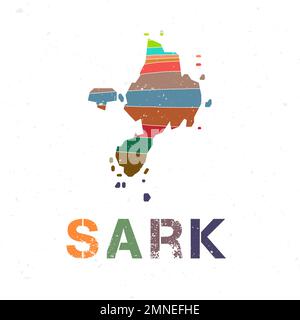 Sark map. Map of the island with beautiful geometric waves in red and ...