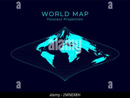 Vector world map. Foucault's stereographic equivalent projection. Plain ...
