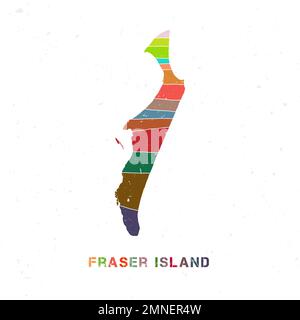 Vintage map of Fraser Island. Grunge sunburst around the island. Black ...