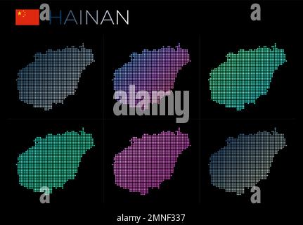 Hainan dotted map set. Map of Hainan in dotted style. Borders of the ...