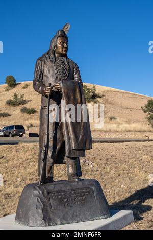 Prescott, AZ - Nov. 17, 2022: Detail close up of the statue of Chief ...