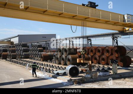 Steel coils are pictured at the Borusan Mannesmann steel pipe plant in ...
