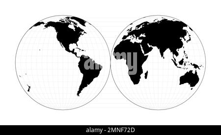 illustration with two hemispheres, globe world map on two circles ...