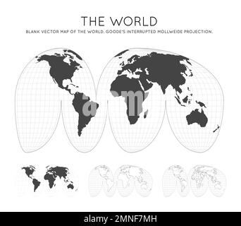 World map with latitude lines. Goode's interrupted homolosine ...