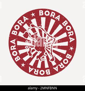 Bora Bora Badge. Round logo of island with triangular mesh map and ...