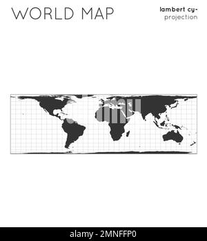 World map. Globe in Lambert cylindrical equal-area projection, plain ...