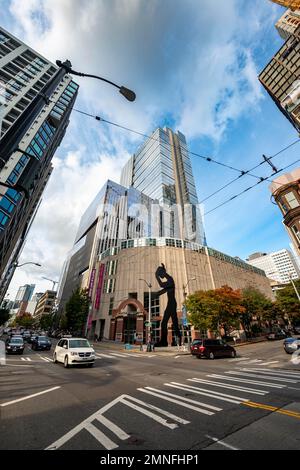 Seattle Art Museum, skyscrapers and downtown, Seattle Center, Seattle ...