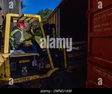 Explosive handlers at Crane Army Ammunition Activity load a railcar for ...