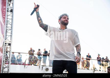 Bryan Kuznitz of Fame on Fire performs on board the Carnival Magic ...