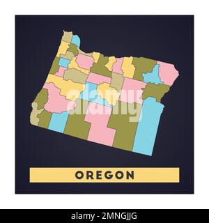 Oregon map. Poster with map of the US state in retro color palette ...