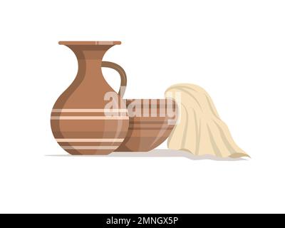 Basin, towel and clay jug with handle. The washing of the feet symbols ...