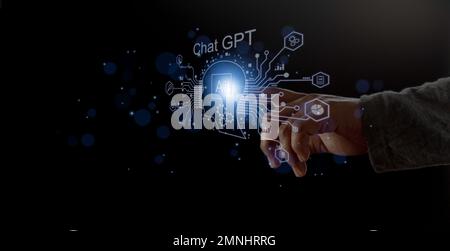 ChatGPT, using and chatting artificial intelligence chatbot. Digital chatbot, chatGPT, robot ...