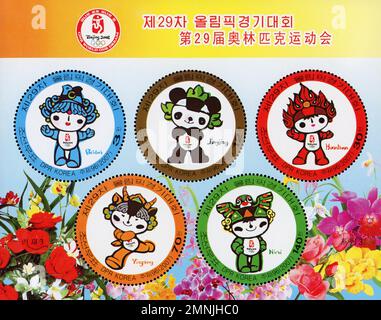 China, Beijing, the five mascots of the olympic games 2008 symbolising ...