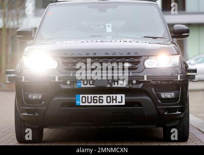 A Range Rover self driving car with its sensors drives with a safety ...