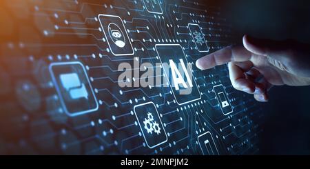 An AI Artificial Intelligence CPU processor controlling programmes and running tasks. 3D ...