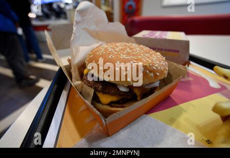 McDonald’s New Fresh Beef Quarter Pounder Cheeseburger box isolated on ...